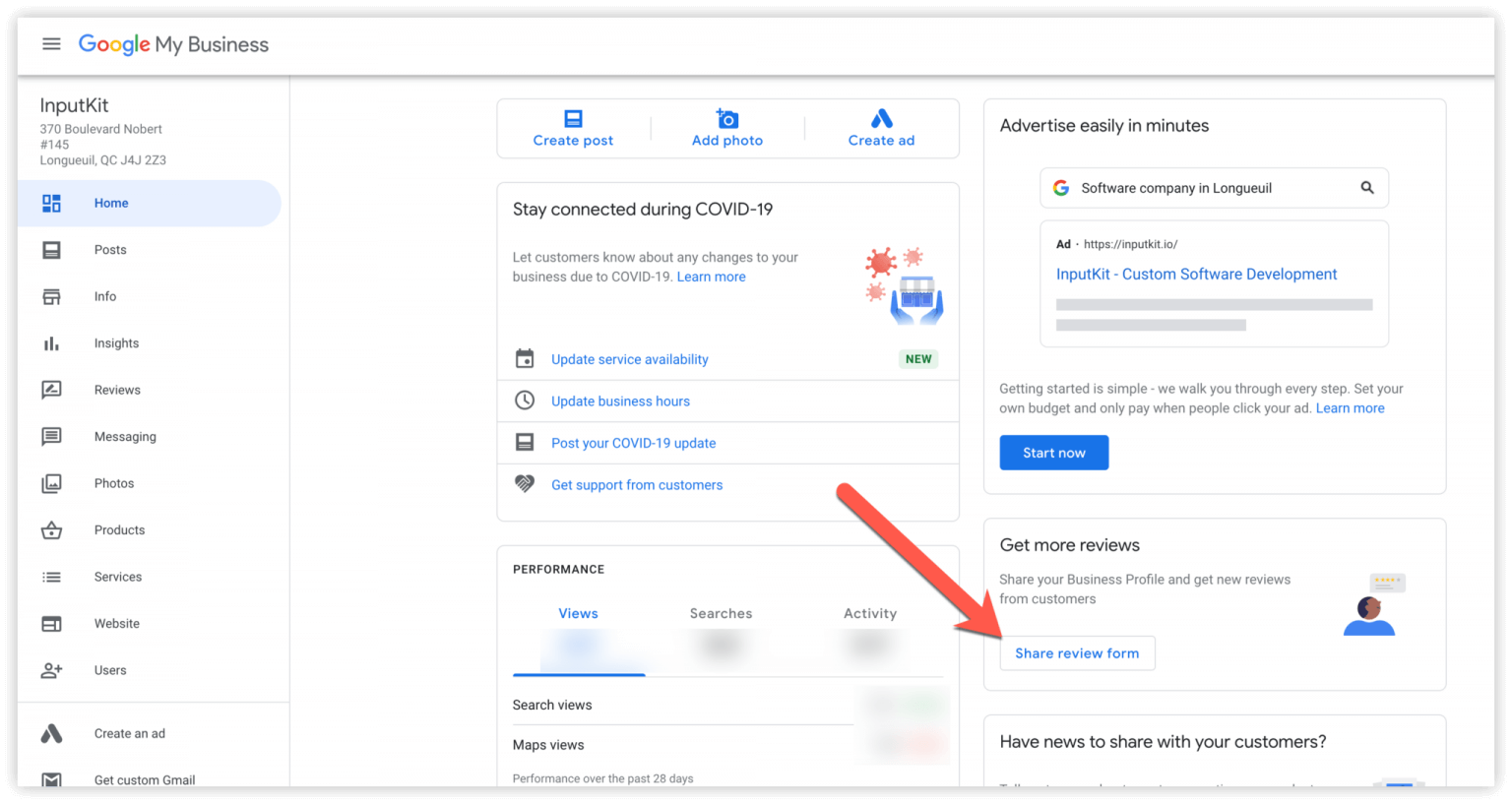 How to get the link to Google review business page - Inputkit