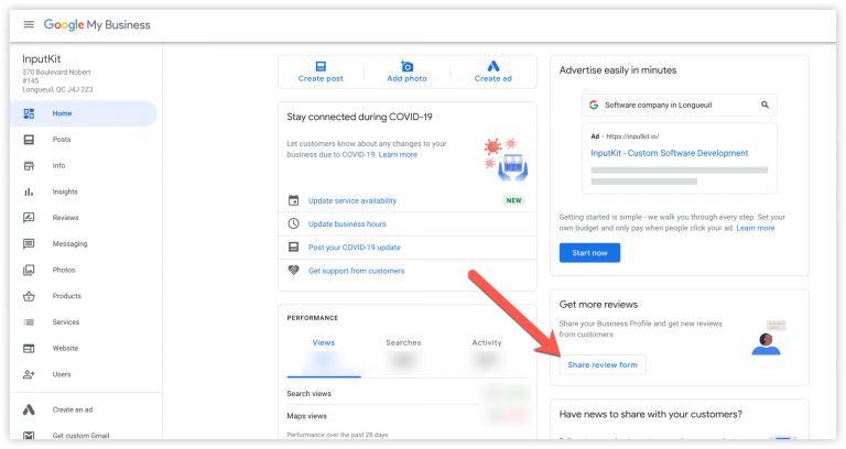 How to get the link to Google review business page - Inputkit
